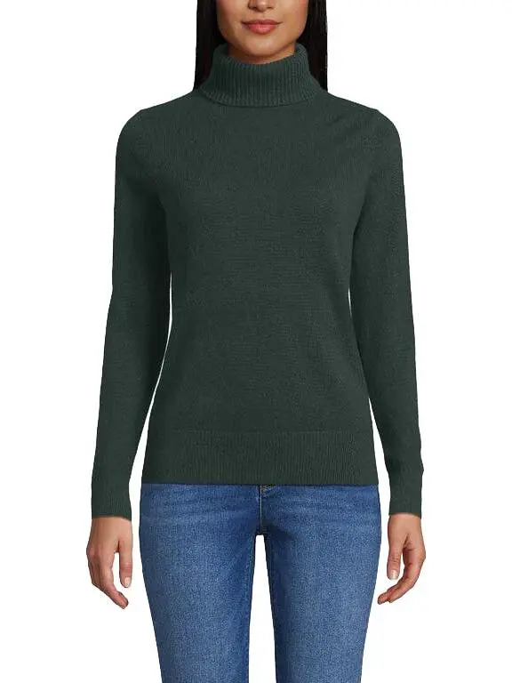 LANDS' END Cashmere Turtleneck Sweater - Evening Forest