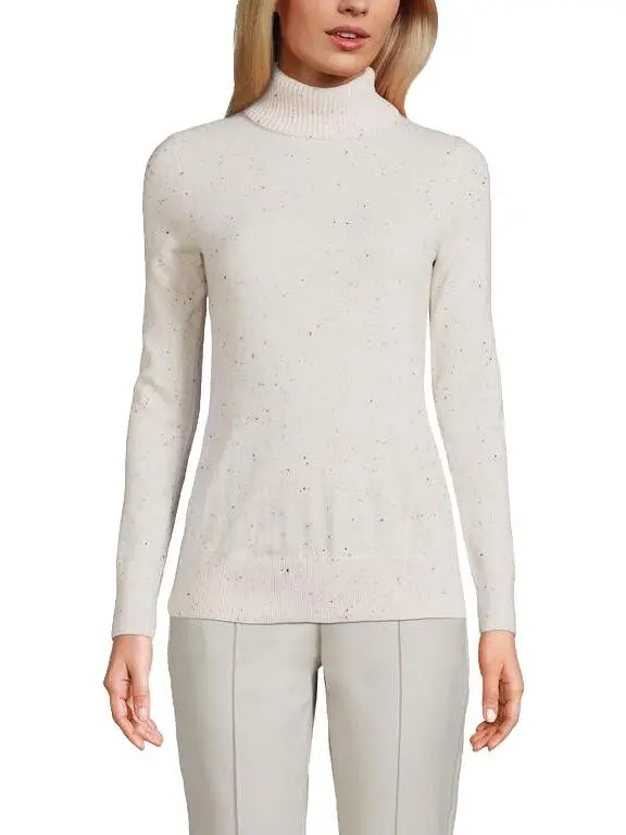 LANDS' END Cashmere Turtleneck Sweater - Fresh Ivory Rainbow Donegal
