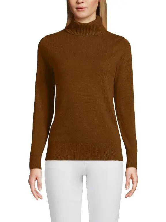 LANDS' END Cashmere Turtleneck Sweater - Rich Saddle