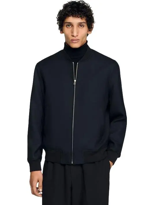 Sandro Zip-up Bomber Jacket - Navy Blue