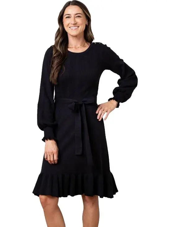 HOPE & HENRY Organic Sweater Dress - Black Cable Bodice