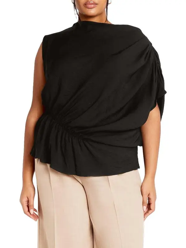 City Chic Asymmetric Woven Shirt - Black