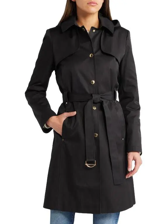 Via Spiga Water Resistant Cotton Blend Coat With Removable Hood - Black