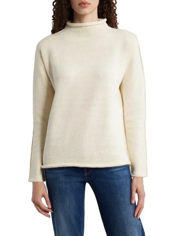 Frank & Eileen Monterey Stripe Cotton Funnel Neck Sweater - Cream Gold Glitter