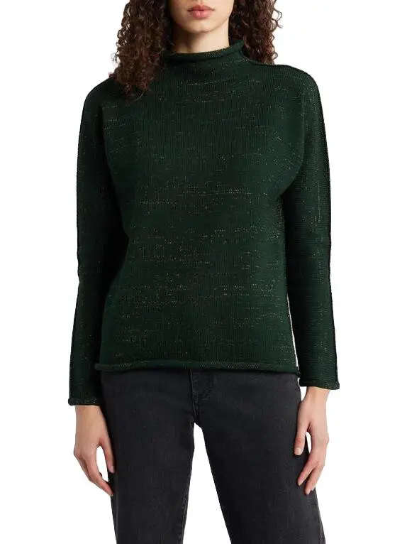 Frank & Eileen Monterey Stripe Cotton Funnel Neck Sweater - Green Gold Glitter