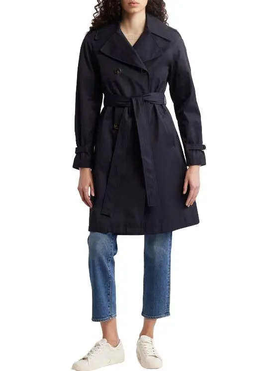 Via Spiga Water Resistant Cotton-blend Trench Coat - Navy