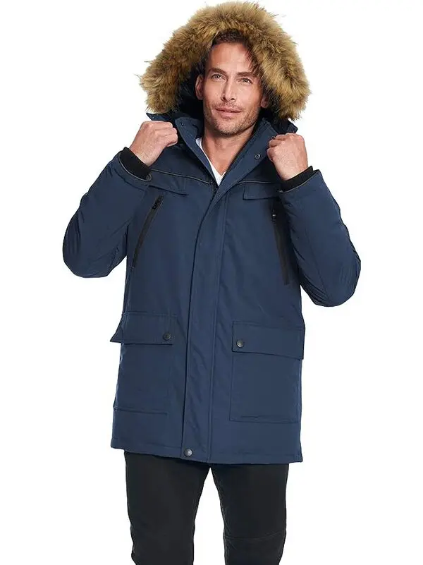 ALPINE NORTH Vegan Down Winter Parka With Faux Fur - Navy
