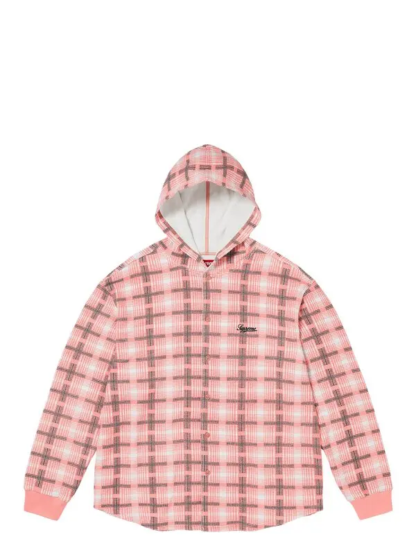 Supreme Hooded Plaid Knit Shirt - Pink