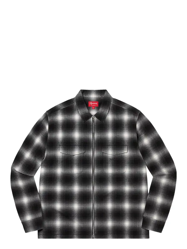 Supreme Shadow Plaid Flannel Zip Up Shirt - Black