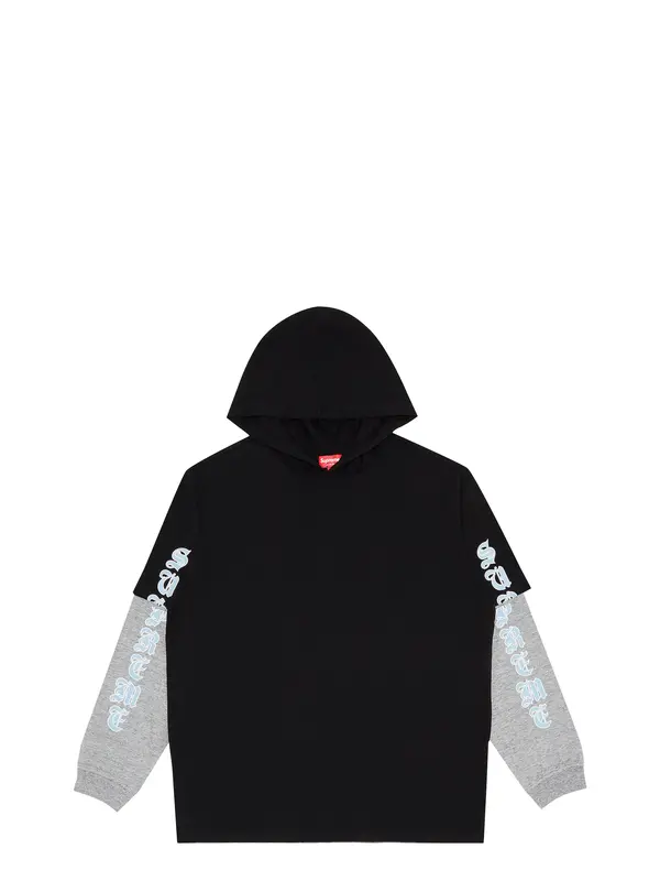 Supreme Layered Hooded Long-sleeve Top - Black