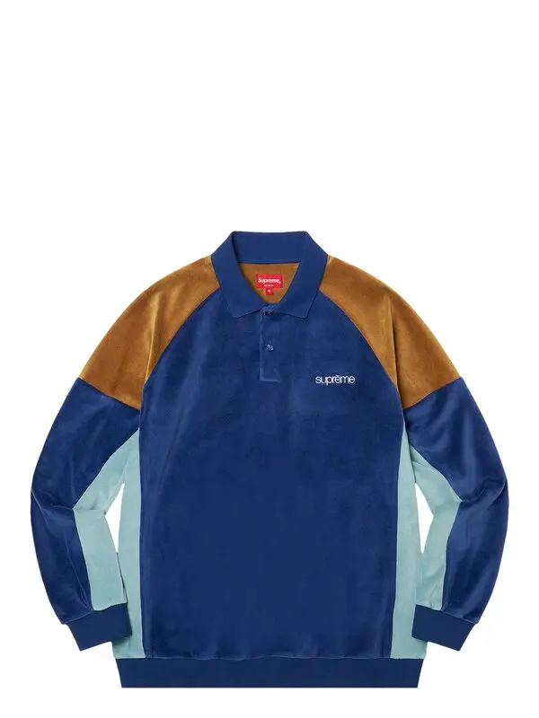 Supreme Paneled Velour Long-sleeve Polo 'dark Royal - Blue