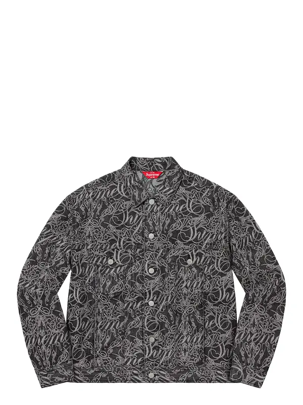 Supreme Script Jacquard Denim Trucker Jacket - Black