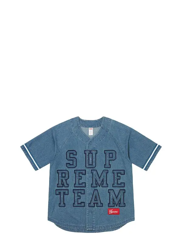 Supreme Denim Baseball Jersey - Blue