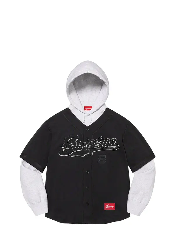 Supreme Baseball Jersey Hooded Sweatshirt - Black