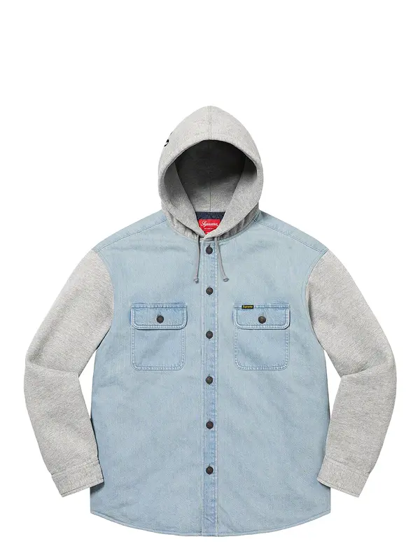 Supreme Fleece Hooded Denim Shirt - Blue