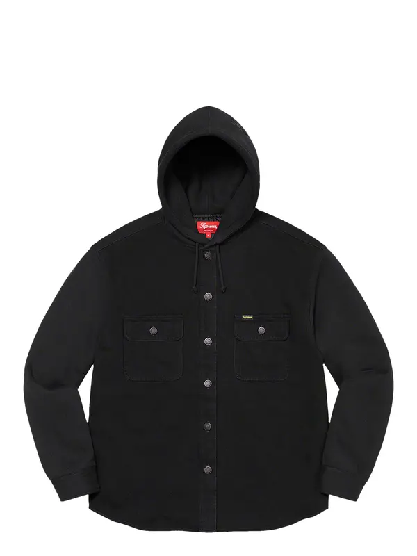 Supreme Fleece Hooded Denim Shirt - Black