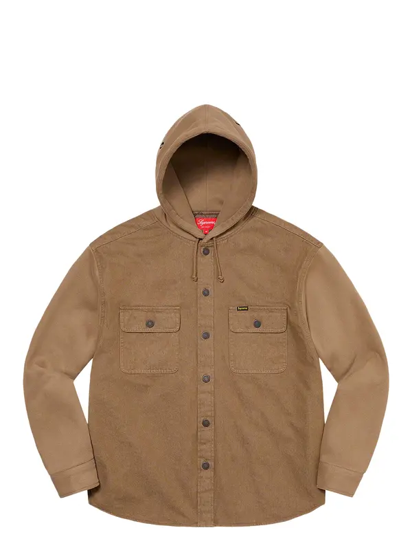 Supreme Fleece Hooded Denim Shirt - Brown