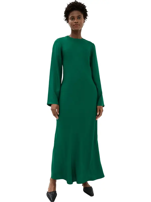 RÓHE Minimal Wide Sleeved Silk Dress - Emerald