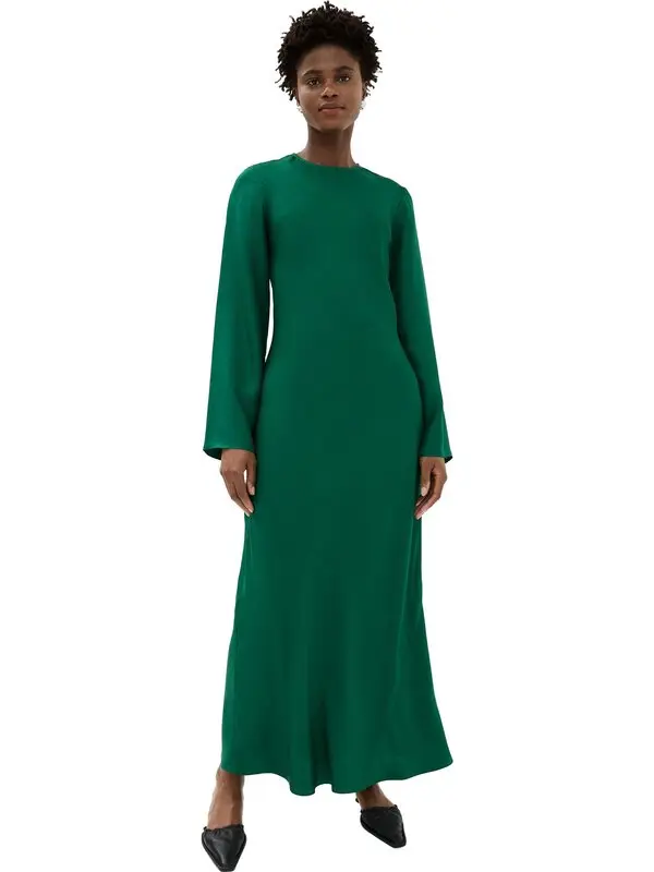 RÓHE Minimal Wide Sleeved Silk Maxi Dress - Emerald