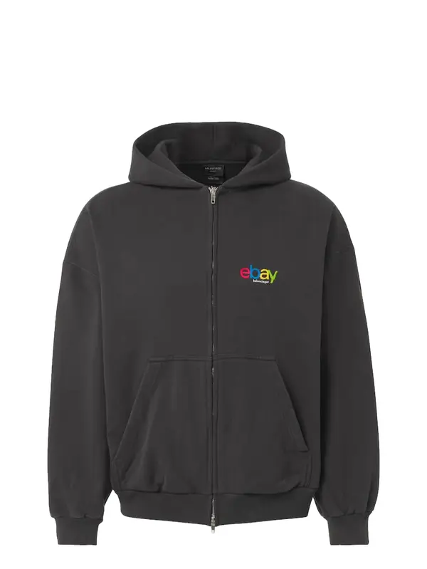 Balenciaga Printed Cotton Jersey Hoodie - Black