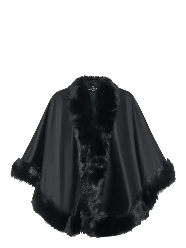 Gorski Cashmere Cape With Toscana Shearling Lamb Trim - Black