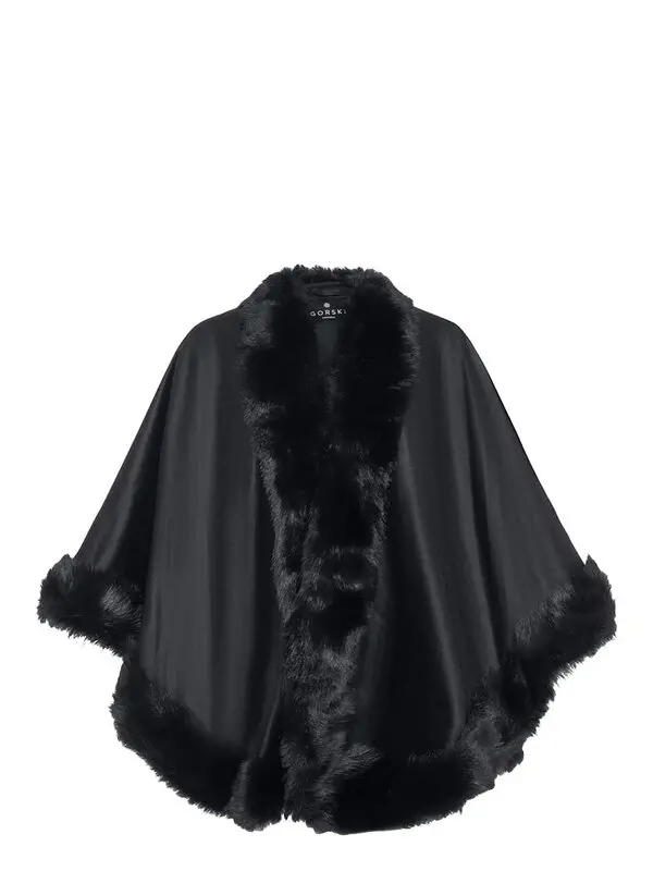 Gorski Cashmere Cape With Toscana Shearling Lamb Trim - Black