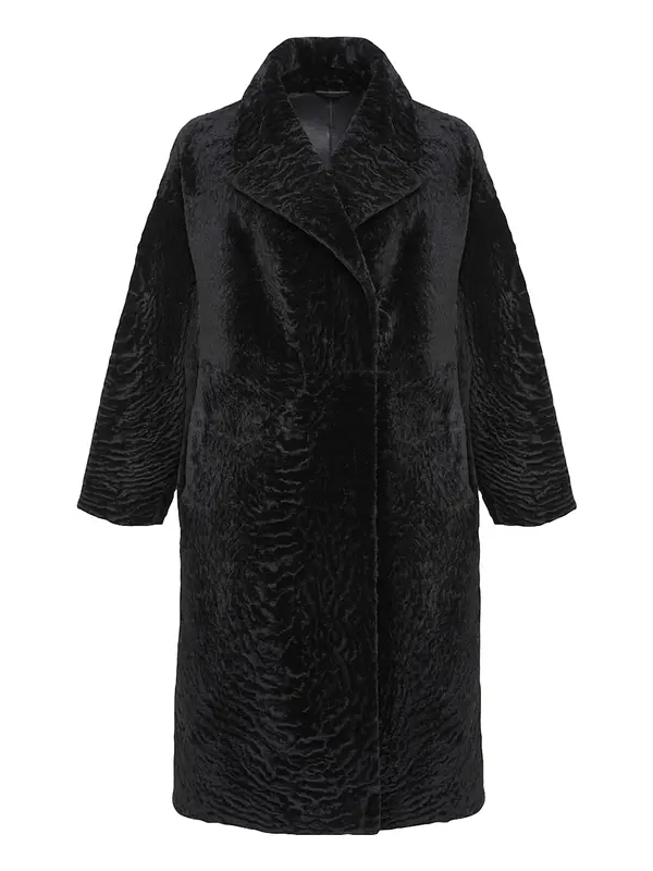 Gorski Reversible Textured Shearling Lamb Coat - Black/black