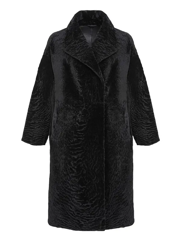 Gorski Reversible Textured Shearling Lamb Coat - Black/black