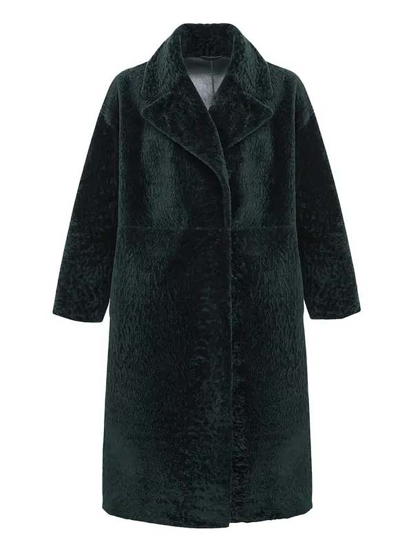 Gorski Reversible Textured Shearling Lamb Coat - Emerald/emerald