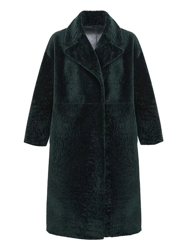 Gorski Reversible Textured Shearling Lamb Coat - Emerald/emerald