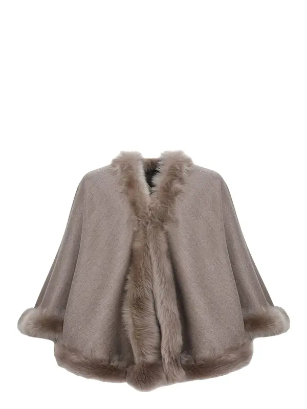 Gorski Wool And Cashmere Cape With Shearling Trim - Light Brown/brown