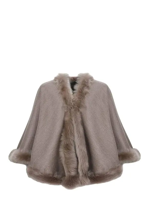 Gorski Wool And Cashmere Cape With Shearling Trim - Light Brown/brown