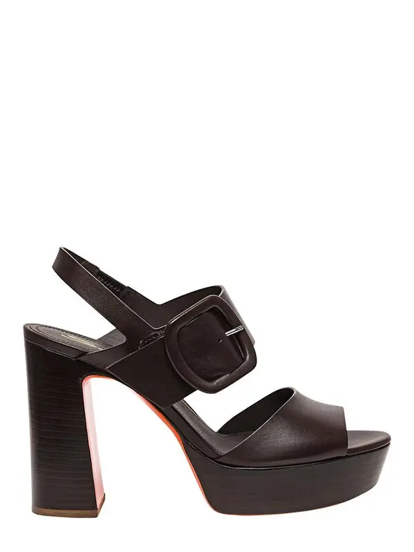 Santoni Bruxel Leather Platform Sandals - Dark Brown