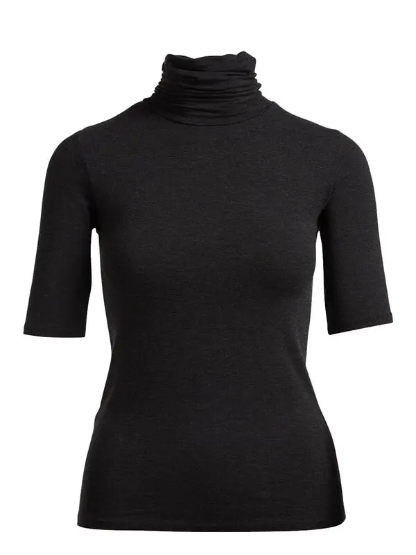 Majestic Filatures Soft Touch Half-sleeve Turtleneck Top - Black