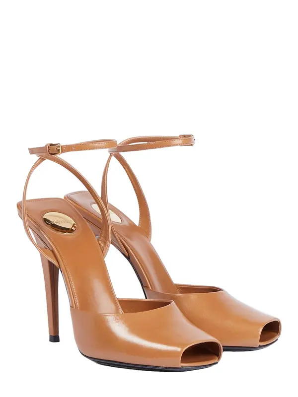 Saint Laurent La Scandale 110 Leather Sandals - Brown