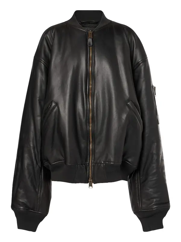 Balenciaga Leather Bomber Jacket - Black