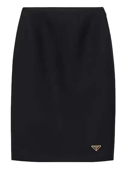 Prada Wool Mini Skirt With Brand Plaque - Black