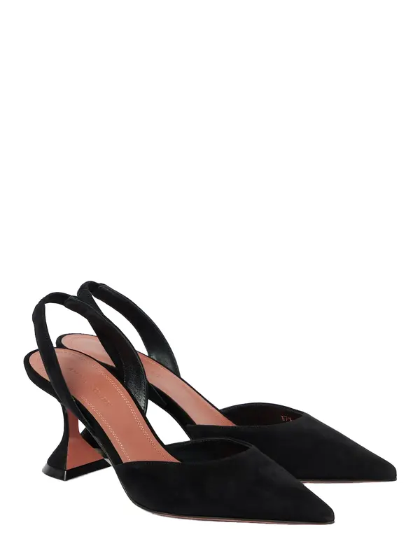 Amina Muaddi Holli 70 Suede Slingback Pumps - Black