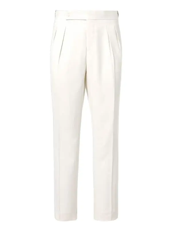 Brunello Cucinelli Silk Twill Tuxedo Pants - White