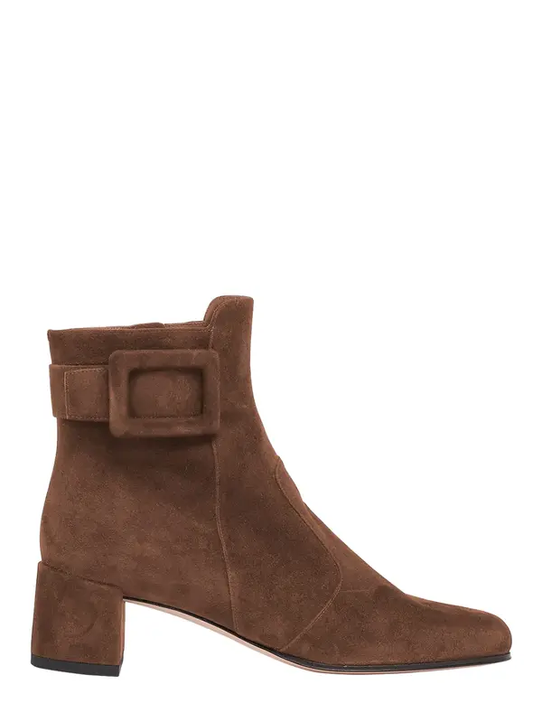 ROGER VIVIER Tres Vivier Suede Buckle Ankle Booties - Noce