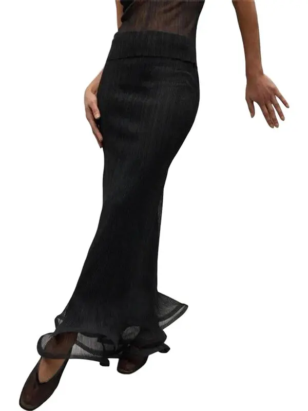 Simkhai Kelso Ruffled Plisse Maxi Skirt - Black