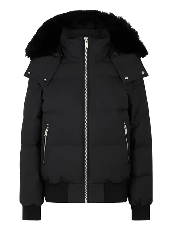 Moose Knuckles Cloud" Puffer Bomber Jacket With Shearling Trim - Blk Wblk Sh
