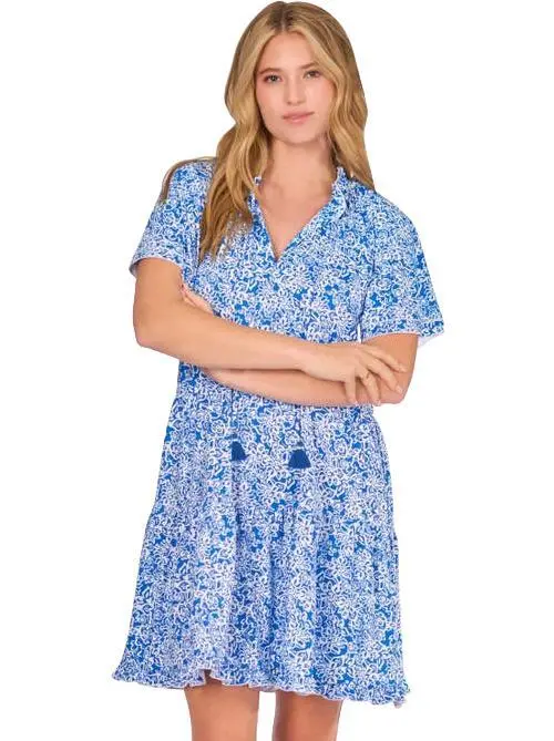CABANA LIFE Short Sleeve Tiered Dress - Blue Game Day