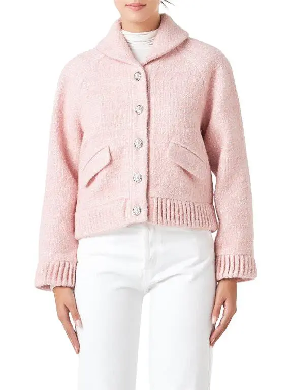 Endless Rose Metallic Tweed Jacket - Blush Pink