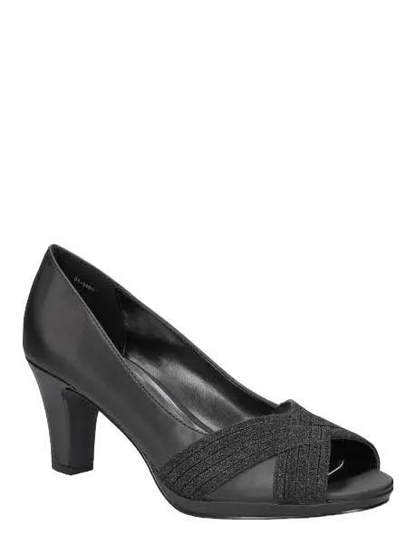 EASY WORKS BY EASY STREET Lavish Peep Toe Pumps - Black Satin