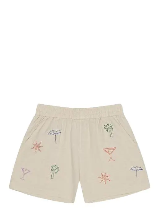 MAVRANS Palms Evil Eye Organic Cotton Shorts - Ivory/multi