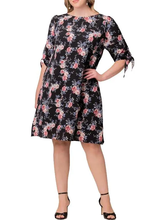 KIYONNA Manhattan Shift Dress - Black Floral Print