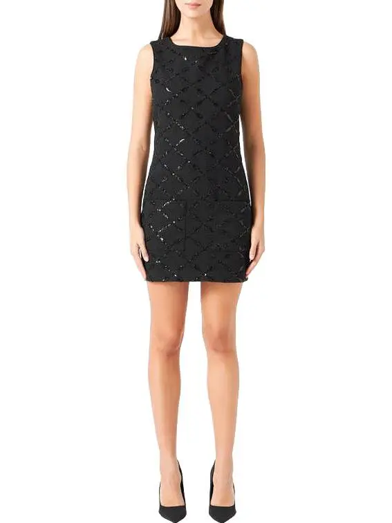 Endless Rose Sequin Sleeveless Tweed Mini Sheath Dress - Black