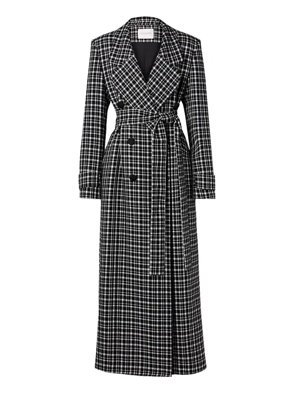 Carolina Herrera Belted Double-breasted Checked Woven Coat - Black