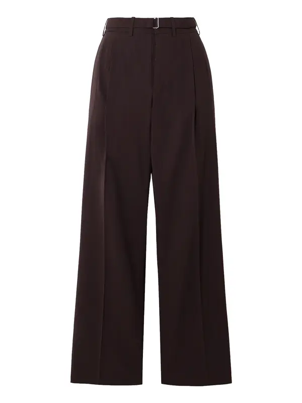 Co Belted Pleated Wool Wide-leg Pants - Brown